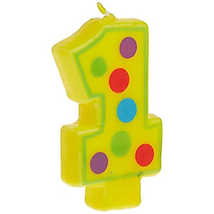 Number 1 Dots Birthday Candle - 3.5", Yellow, 1 Pc