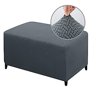 Qishare Ottoman Cover, Footstool Protector Stretch Rectangle Sofa Slipcovers with Elastic Bottom Super Soft Universal Covers, Machine Washable(Large, Gray)