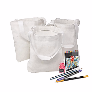 Podzly 12 DIY Blank Mini Canvas Tote Bags - 8"x 8" x 1 1/2" Tote Bag, Perfect for Arts, Crafts and Goodie Bags - Write, Paint, or Draw your Designs and Decorate to use as Mini Travel and Gift Bag