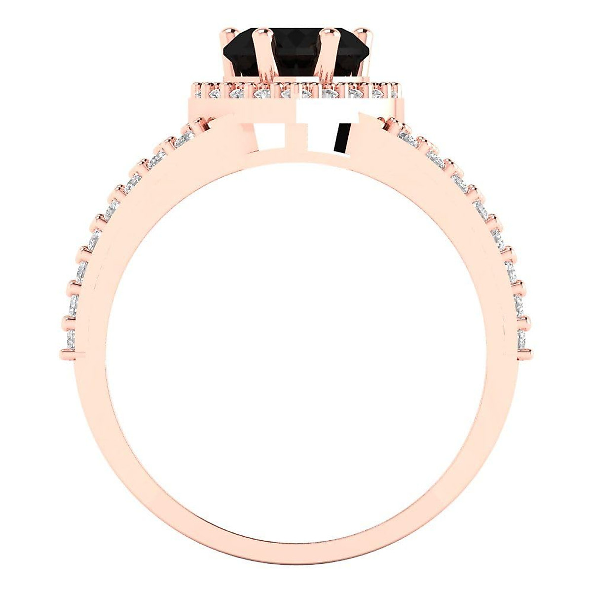 1.75 ct Heart Cut Solitaire Halo split shank Natural Black Onyx Engagement Promise Anniversary Bridal Ring 14k Rose Gold 5.75