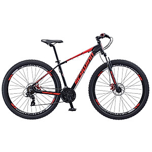 Schwinn Bonafide Men and Women Mountain Bike, Front Suspension, 24-Speed, 29-Inch Wheels, 17-Inch Aluminum Frame, Matte Black/Red