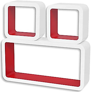 Natulvd Floating Cube Shelves Set of 3 - 2 Sizes Square Wall Mounted Hanging Shelves, Decor Shelf for Living Room, Bedroom, Trophy Display, Photo Frames - Red