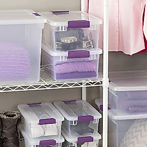 Sterilite 17531712 15 Quart/14 Liter ClearView Latch Box, Clear with Sweet Plum Latches, 12-Pack