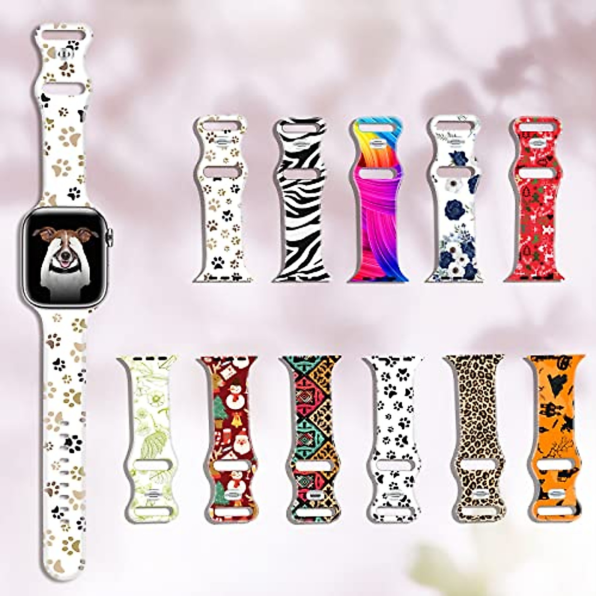 Chinber Sport Loop Band Compatible with Apple Watch 38mm 40mm 41mm, Fadeless Printed Pattern Soft Silicone Waterproof Replacement Strap for iWatch Series 8 7 6 5 4 3 2 1 SE, Color Dog Paw