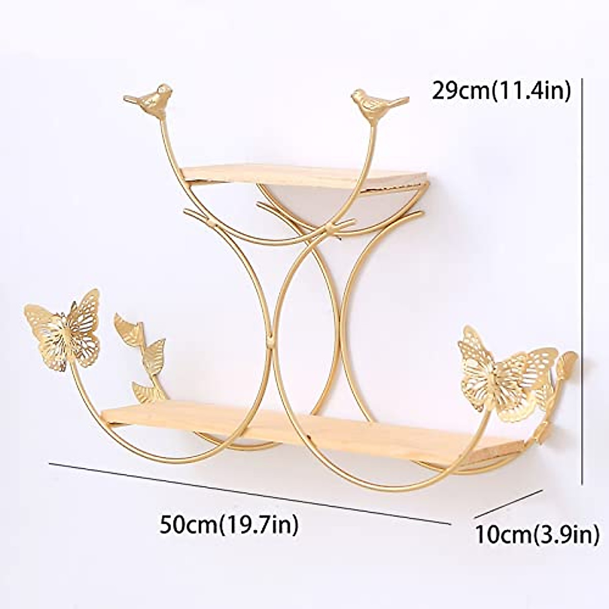FWHK Room Decor, Wall Shelf with Lights for Home Decoration, Gold (Semicircular Butterfly Combination)