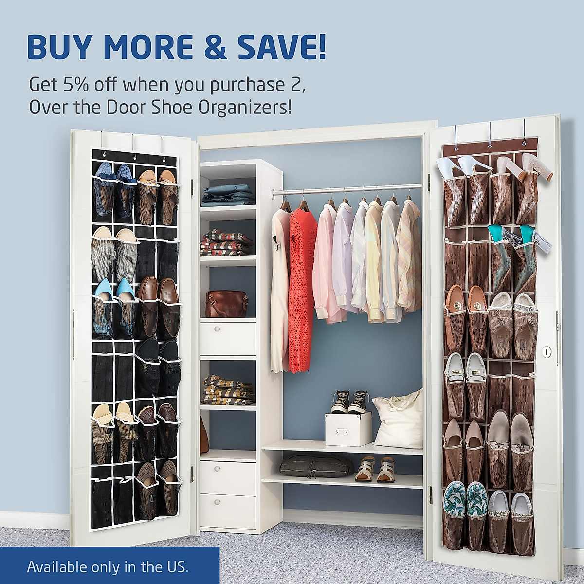 ZOBER Over The Door Shoe Organizer - 24 Breathable Pockets, Hanging Shoe Holder for Maximizing Shoe Storage, Accessories, Toiletries, Laundry Items. 64in x 18in