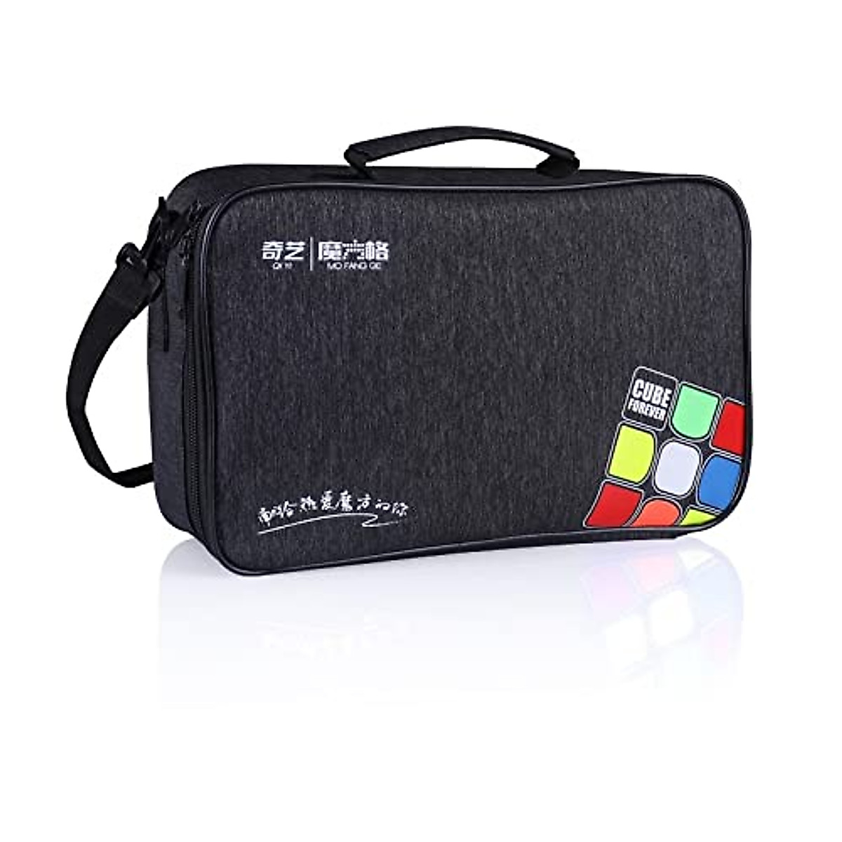 Professional Speed Cube Storage Bag with Individual Compartments for Timer/Cubes/Cup/ Mat Supplies- Black Satchel Shoulder Bag Carry Case Perfect for Competitions- from MRC