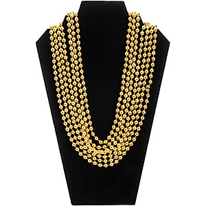 Elsjoy 24 Pieces 32 Inch 7mm Metallic Gold Beaded Necklace, Mardi Gras Beads Gold Party Bead Necklace for Party Costume, Birthday, Wedding, Holiday
