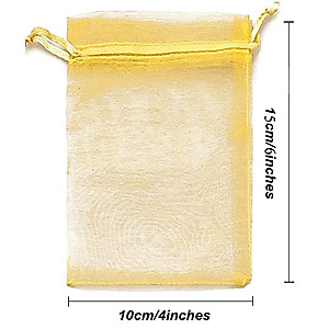 Jwsqmc 4x6 Inch Organza Gift Bags with Drawstring for Jewelry,Candy,Set of 50 Gold Sachet,Sheer Fabric Mesh Tie Sack for Baby Shower,Birthday,Party Favors,Wedding,Bridal Shower,Graduation,Halloween