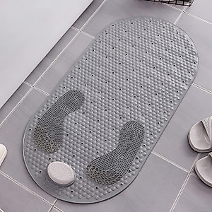 Shower Mat Foot Scrubber, Non-slip Bath Mat for Tub with Suction Cups, Shower Floor Bath Tub Mat with Feet Scrub Stone, 32 X 16 inch