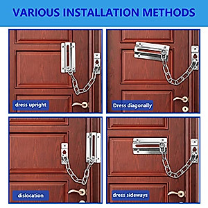 Door Chain Lock, 2 Pack Stainless Steel Chain Locks with 12 Screws, Sliver Security Thickened Chain Guard with Lock for Inside Door Kids Home Safety