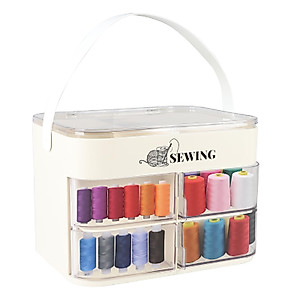 Yomjarl Sewing Supplies Organizer 3 Tier Thread Box Storage Large Sewing Organizer with Many Compartments Portable Plastic Organizer for Storage Sewing and Crafting Supplies (Box Only), Clear