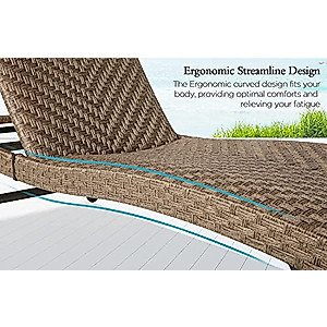 Ulax Furniture Outdoor Wicker Chaise Lounge Adjustable Padded Patio Reclining Chaise Lounger Chairs with Non-Rust Aluminum Frame and Wheels, Set of 2