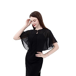 TONGFANTFL Capelets for Soft Chiffon Shawls Wraps Shrug for Wedding Evening Dress Cape Cover Up for Women (Black)