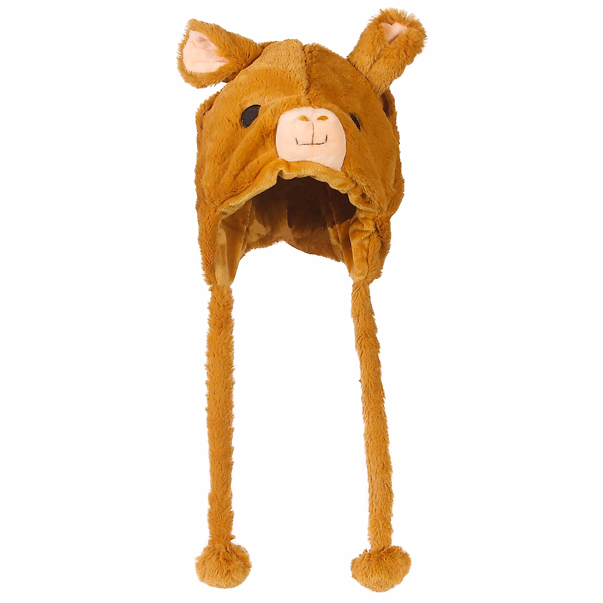 Timiot Cute Plush Animal Character Winter Hat Fun Ski Cap with Detailed Animal Face Long Ear Straps with Pom Pom Ends (Monkey)