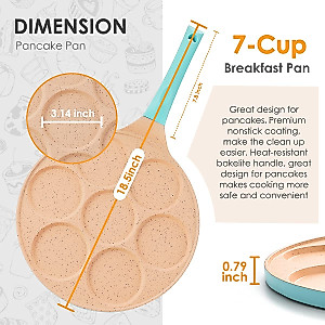 Pancake Pan 7 Molds Nonstick Breakfast Griddle Blini pan, Gas Compatible,9.7 inch Blue