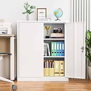 INTERGREAT Locking Cabinet for Office, Bathroom, Home, Laundry Room ,White Steel Storage Heavy Duty Lockable Metal Cabinet with Doors and Shelves,Lock