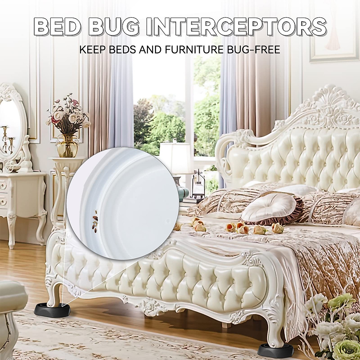 Interceptors with Anti Skid Pads | bed bug Trap and Detectors for Bed (White-8 Pcs)