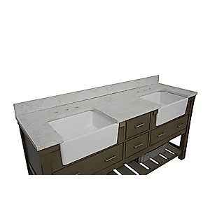Kitchen Bath Collection Charlotte 72-inch Double Farmhouse Vanity (Engineered Carrara/Weathered Gray): Includes Weathered Gray Cabinet with Engineered Carrara Countertop and White Ceramic Apron Sinks