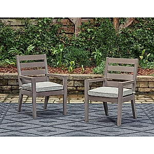 Signature Design by Ashley Hillside Barn Outdoor Dining Arm Chair, Set of 2, 25" W x 27" D x 37" H, Light Brown & Light Gray