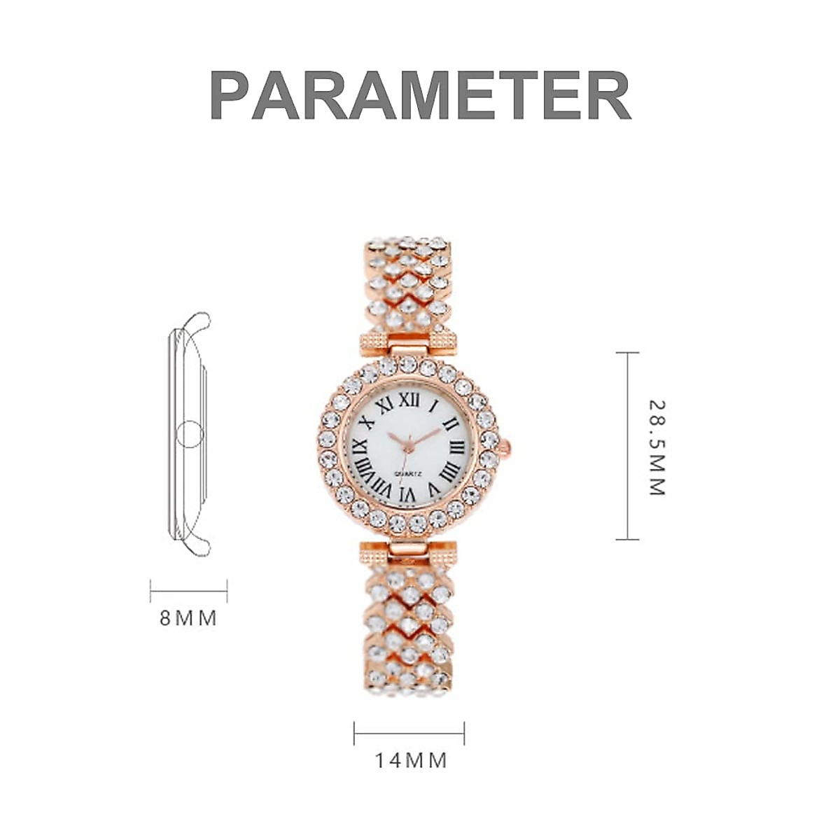 Weicam Elegant Women Crystal Bangle Analog Quartz Wristwatch (Gold)