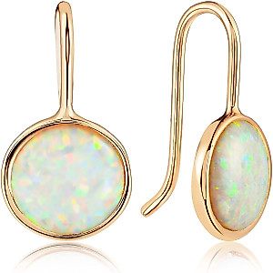 Opal Earrings for Women Gold Plated - Dainty Earrings for Women, 14K Gold Plated Dainty Gold Earrings, Gold Dangly Earrings for Woman, Created White Opal Jewelry for Women, Bridesmaid Earrings