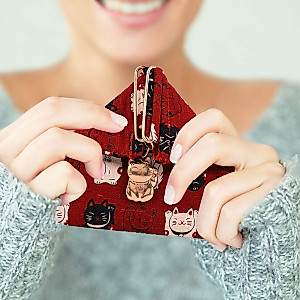 TENDYCOCO Women Wallet Lucky Cat Printed Coin Purse Magnetic Buckle Cotton Pouch Japanese Style Wallet