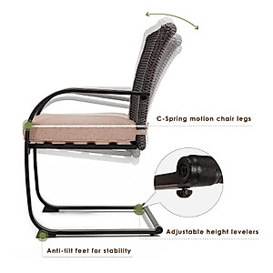 Grand patio Dining Wicker Chair Outdoor Conversation Set with Cushions 2-Piece, C-Spring Rocker Lounge Chair Set of 2 Steel Frame for Yard, Garden, Backyard, Deck, Bistro-Beige