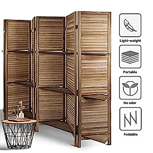 Babion 6 Panels Room Divider, Privacy Screen Room Dividers and Folding Privacy Screen, Room Dividers with 3 Display Shelves, Wood Room Divider, Partition Wall for Home Office, Brown