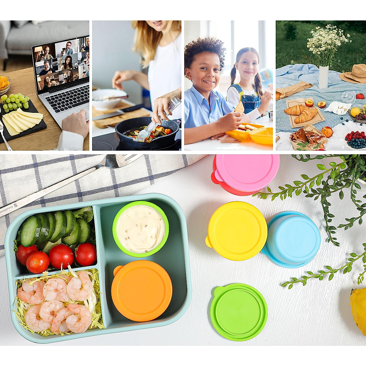 KOLUTI 2.4oz Salad Dressing Container To Go 8 Pack, Nonstick Silicone Condiment Portion Cup with Lid, Small Sauce Storage Box for Lunch Bento, Leak-proof, BPA Free, Dishwasher & Microwave & Oven Safe