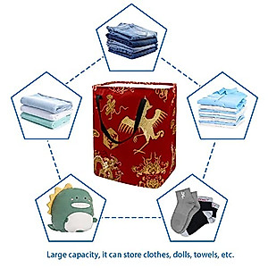 Chinese Traditional Paper-Cut Art Print Collapsible Laundry Hamper, 60L Waterproof Laundry Baskets Washing Bin Clothes Toys Storage for Dorm Bathroom Bedroom