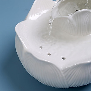 Topjia Lotus Ceramic Cat Drinking Water Fountain, Pet Ultra Quiet Intelligent Drinking Machine,USB Electric Water Dispenser,Tabletop Fountains Decoration for Home Office(6.9x5.8in, Pink)