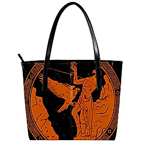 Women’s Leather Tote Bag, Ancient Greek God Prometheus Large Heavy Duty Shoulder Bag Travel Work School Handbag