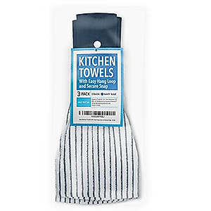 [3 Pack] Kitchen Towels with Hanging Loop for Convenient Access - Extra Absorbent - Snap Button Kitchen Towel Hangs Anywhere - Versatile Hand Towels with Hanging Loops - Cotton Hanging Dish Towels
