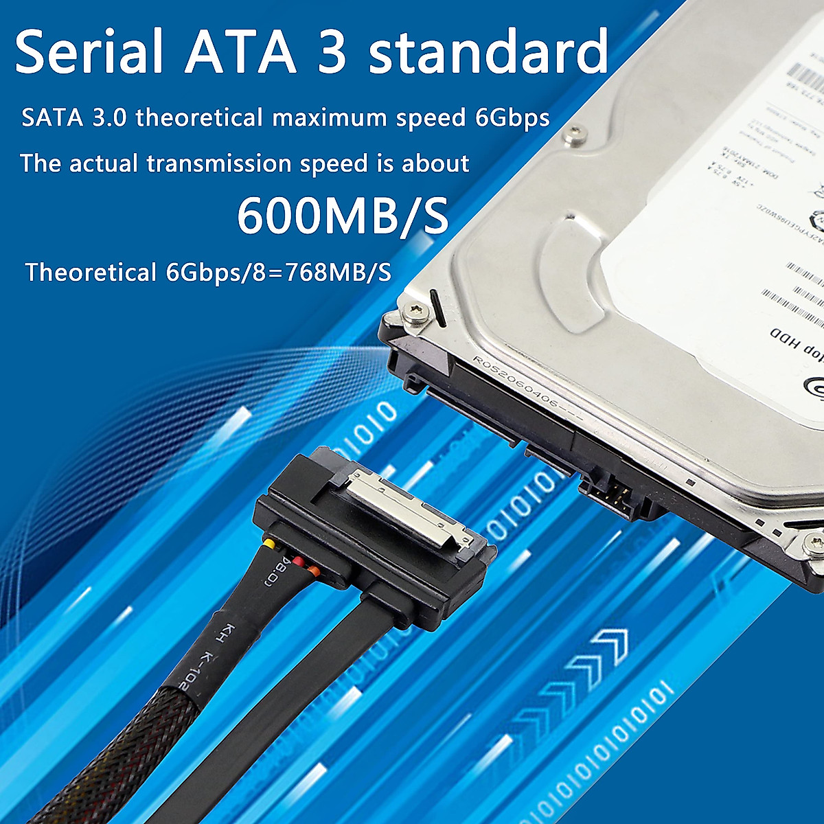 GELRHONR 22Pin SATA Power Extension Cable,22 Pin（7+15） Sata Male to Female Data and Power Combo Extension Cable with Locking Latch,for HDD,SSD,Optical Drives, DVD Burners, PCI Cards-50CM(6Gbps/s)