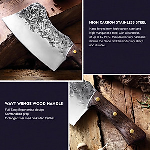XIZOR Hand Forged Cleaver Chef Knife 7 inch Bone Chopping Knife High Carbon Steel Heavy Meat Slicing Butcher Knives Full Tang wavy wenge wood handle For Meat Vegetable Cooking Tool