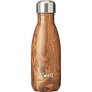 S'well Stainless Steel Water Bottle-9 Fl Oz-Teakwood-Triple-Layered Vacuum-Insulated Containers Keeps Drinks Cold for 24 Hours and Hot for 12-BPA-Free-Perfect for The Go