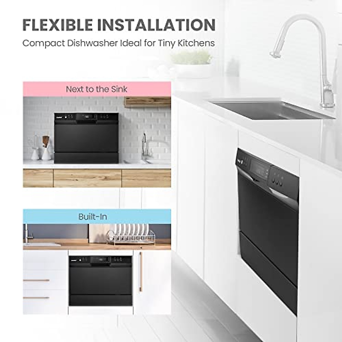 COMFEE’ Countertop Dishwasher, Energy Star Portable Dishwasher, 6 Place Settings, Mini Dishwasher with 8 Washing Programs, Speed, Baby-Care, ECO& Glass, Dish Washer for Dorm, RV& Apartment, Black