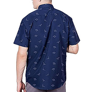 Visive Men's Summers, Short Sleeve Button Down Shirts, Regular Fit Soft & Breathable Mens Shirts Navy Dino L