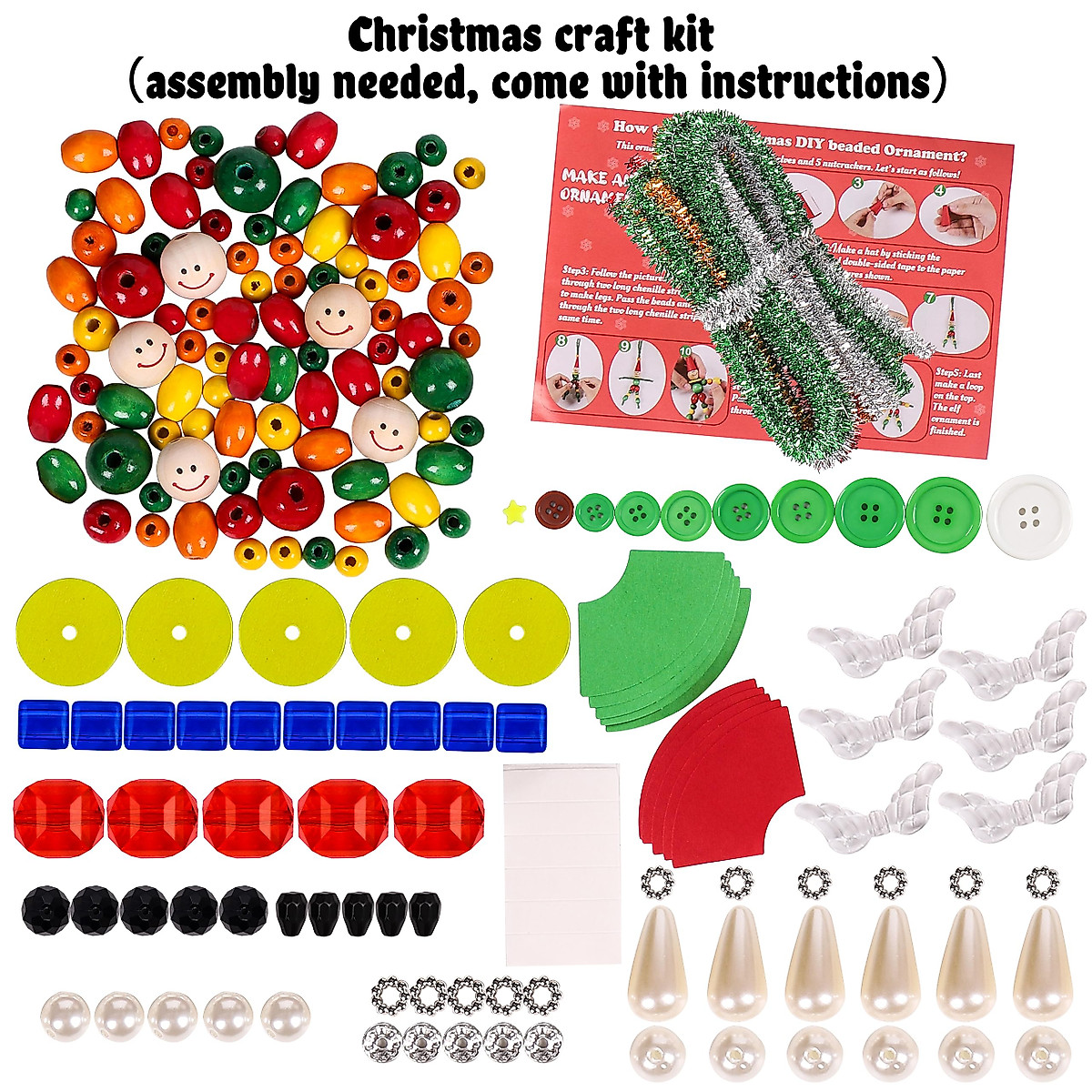 Tieshankao 16PCS Christmas Crafts for Kids - DIY Beads Ornaments Kits Include Nutcracker, Angel, Elf, Tree - Xmas Holiday Toys Gifts Stocking Stuffers Decor Party Decorations Supplies(Need Assembly)