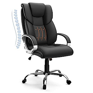 AYEASY Office Chair with High Back Padded Armrests, Lumbar Support Tall Executive Office Chair, Ergonomic Comfort Modern Leather Chair, Adjustable Height Black Desk Chair with 360 Swivel PA Wheels