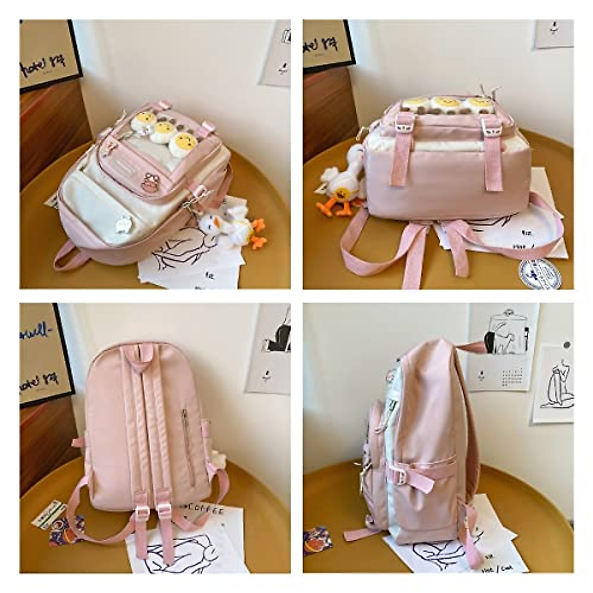 Fuvtory Aesthetic Kawaii Back to School Cute Bookbag Backpack Rucksack Daypack College Student Teen Girls Children with Pins and Accessories (yellow)