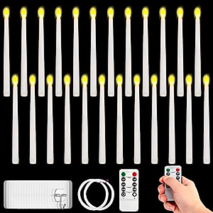 Liliful 24 Pcs Halloween Hanging Floating Candles Flameless LED Taper Candles Magic Hanging Flameless Candles Battery Operated Warm Light for Halloween Party Decor(White, 11.8inch)
