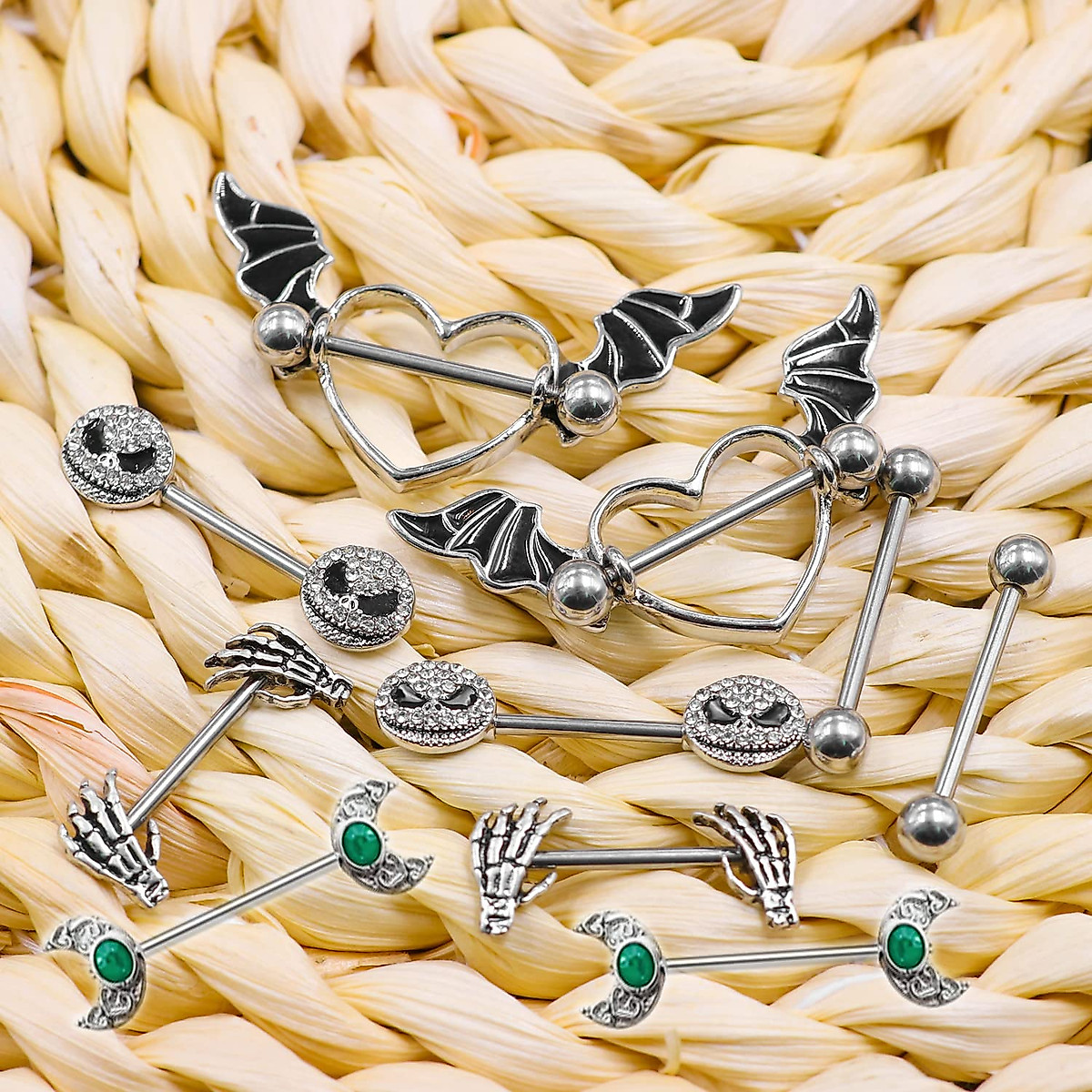 FLOGWE 14G 316L Devil Heart Nipple Rings Halloween Stainless Steel Skull Bat Nipple Barbells Body Pierced Jewelry for Women Men