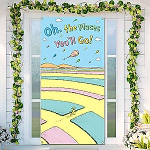 Oh The Places You'll Go Door Cover Graduation Party Decor Front Door Porch Banner Photography Decoration