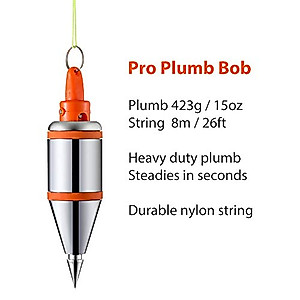 MOONWELL Pro Plumb Bob with String (8m/26ft 450g/15oz)