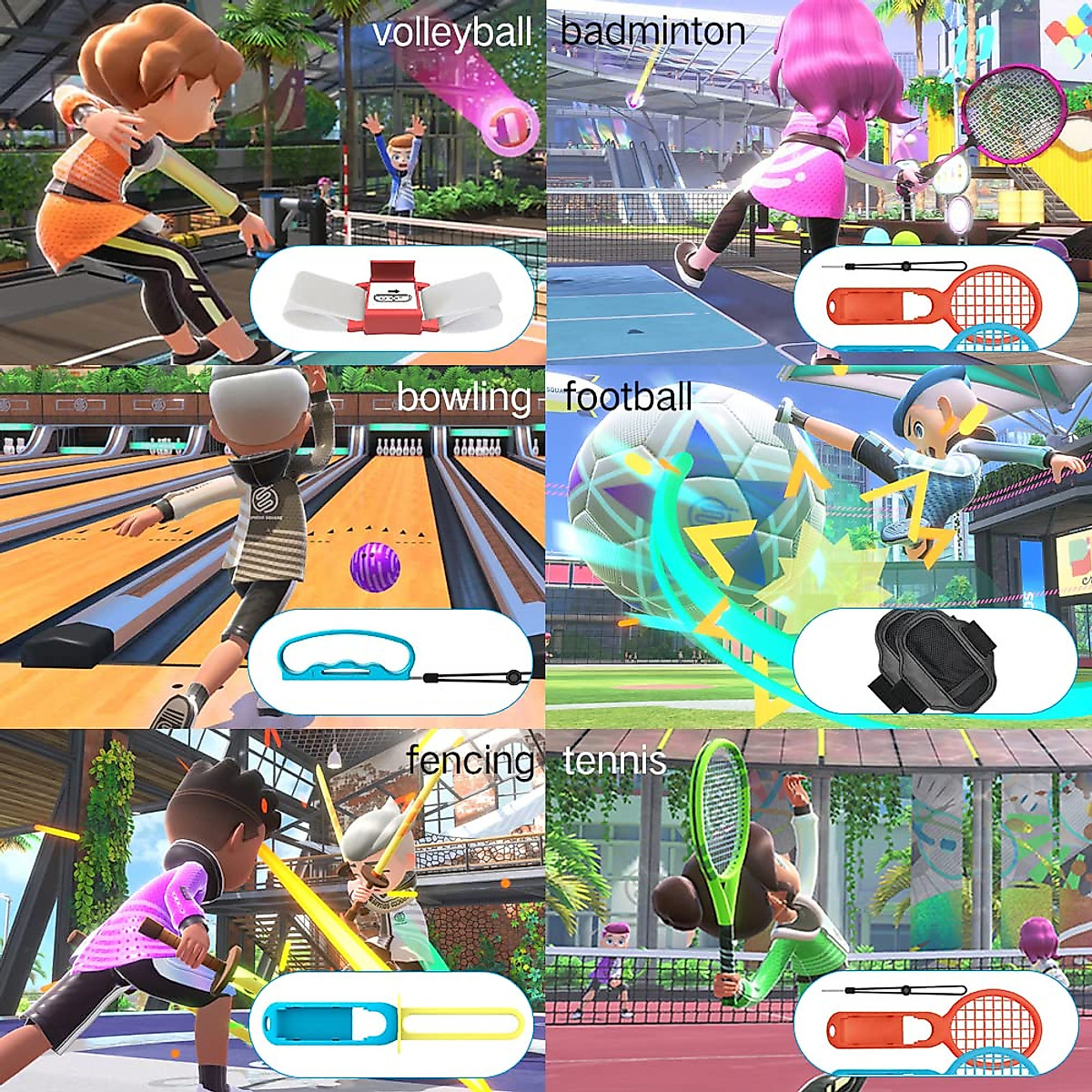 PERFECTSIGHT Switch Sports Accessories Bundle, 10 in 1 Kit for 2022 Nintendo Switch/Switch OLED Sport Games, Joycon Grip for Leg Strap, Hand Strap, Chambara, Bowling Grip and Tennis Badminton Rackets