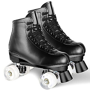 Perzcare Roller Skate Shoes for Women&Men Classic PU Leather High-top Double-Row Roller Skates for Beginner, Professional Indoor Outdoor Four-Wheel Shiny Roller Skates for Girls Unisex