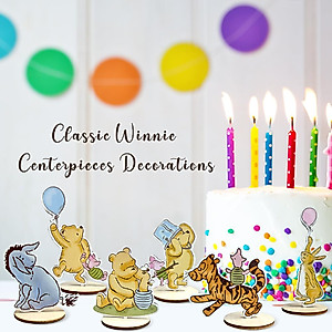 16 Pcs Classic Winnie Wood Table Centerpieces Bear Cutout Shapes Creatures Table Topper for Baby Shower Birthday Decorations Supplies