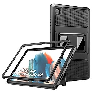 MoKo Case Fits Samsung Galaxy Tab A8 10.5 Inch 2022 (SM-X200/SM-X205/SM-X207), Shockproof Full Body Rugged Stand Back Cover Built-in Screen Protector Fit Galaxy Tab A8 10.5" 2022 Tablet, Black